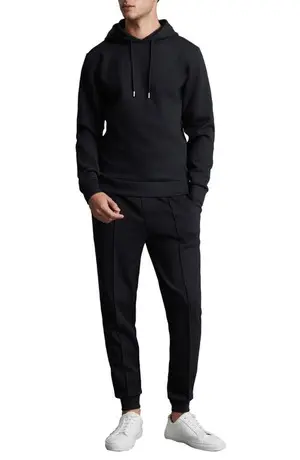 REISS Fabien Double-knit Hoodie - Navy Blue