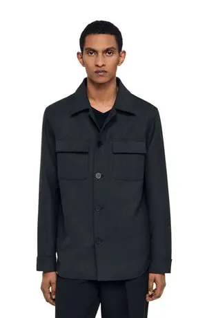 Sandro Wool Overshirt With Pockets - Dark Grey