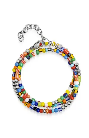 NIALAYA JEWELRY Vintage Trifocal Beaded Wrap Bracelet - Multicolor
