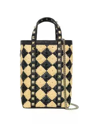 Valentino Garavani Mini Tote With Embroidered Raffia And Rockstud Chain