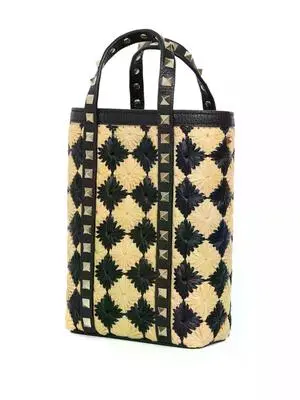 Valentino Garavani Mini Tote With Embroidered Raffia And Rockstud Chain