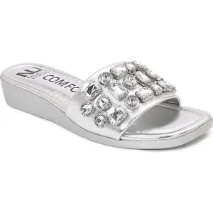 NINETY UNION Jewel Ornament Slide Sandal - Silver