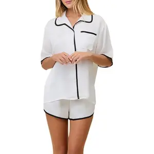 PAPINELLE Annabelle Piped Satin Pajamas Ivory
