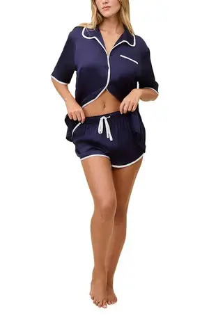 PAPINELLE Annabelle Piped Satin Pajamas - Navy