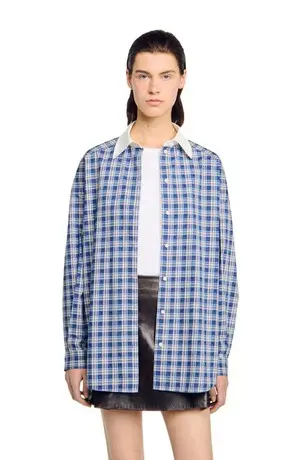 Sandro Rhinestone Checkered Shirt