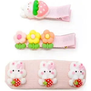 PUTTISU 3-piece Bunny Garden Trio Hair Clip Set - Berry Bunny Garden (pink)