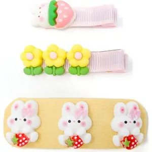 PUTTISU 3-piece Bunny Garden Trio Hair Clip Set - Honey Bunny Meadow - Yellow