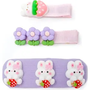 PUTTISU 3-piece Bunny Garden Trio Hair Clip Set - Lilac Bunny Bloom (purple)