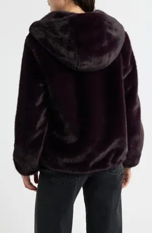 Via Spiga Faux Fur Hooded Jacket - Burgundy