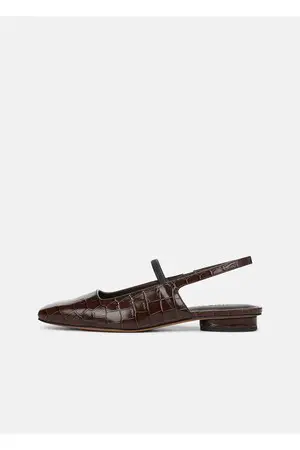 Vince Venice Croc-embossed Leather Slingback Flats - Brown