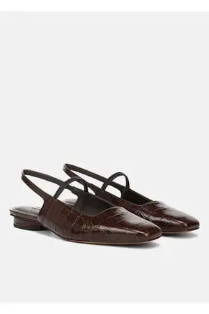 Vince Venice Croc-embossed Leather Slingback Flats - Brown
