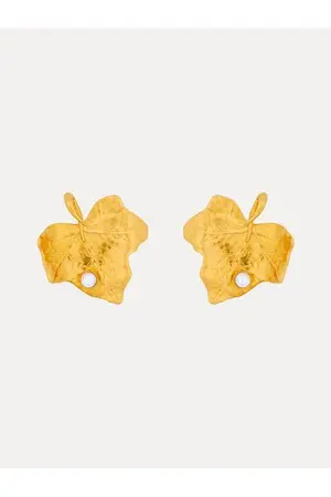 Oscar De La Renta Ivy Leaf Clip-On Earrings Natural