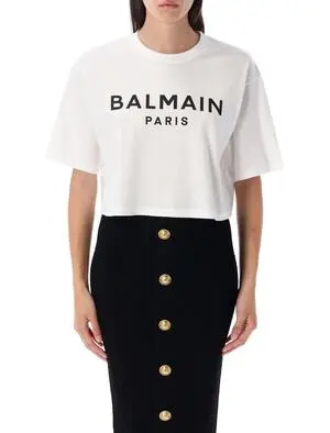 Balmain Printed Logo Cropped T-Shirt - White