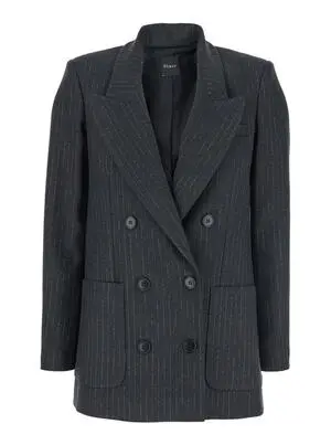 PLAIN Double-Breasted Striped Wool-Blend Jacket - Grey
