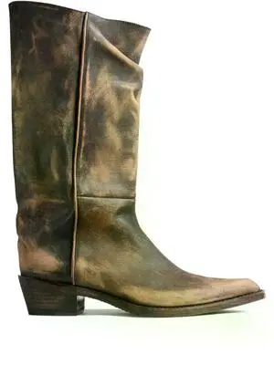Distressed Leather Mid-Calf Boots