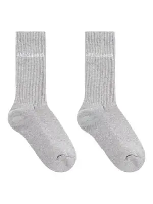 Jacquemus Logo-embroidered Ribbed Crew Socks - Grey