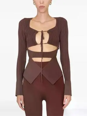ANDREĀDAMO Tie-front Ribbed Top
