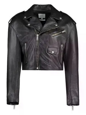 HALFBOY Cropped Biker Leather Jacket - Black