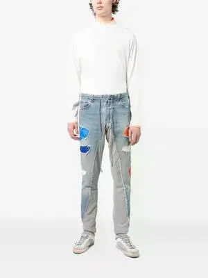 GREG LAUREN Patchwork Distressed-denim Track Pants