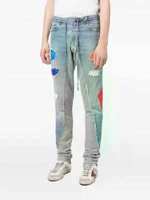 GREG LAUREN Patchwork Distressed-denim Track Pants