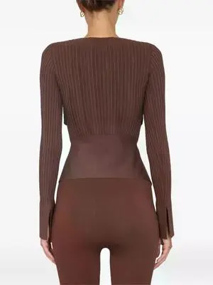 ANDREĀDAMO Tie-front Ribbed Top - Brown