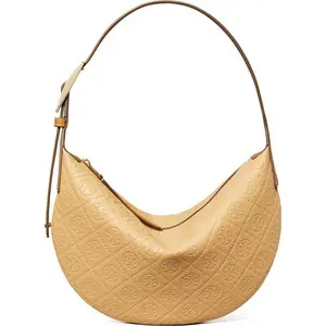 Tory Burch T-monogram Jacquard Crescent Shoulder Bag - Biscotti