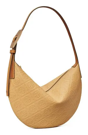 Tory Burch T-monogram Jacquard Crescent Shoulder Bag - Biscotti