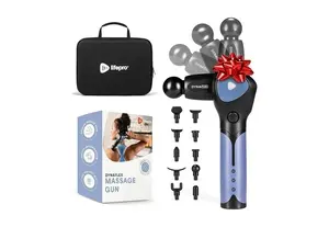 LIFEPRO Heavy Duty Massage Gun For Athletes Deep Tissue Percussion Muscle Massager With Adjustable Heads & Tips - Blue