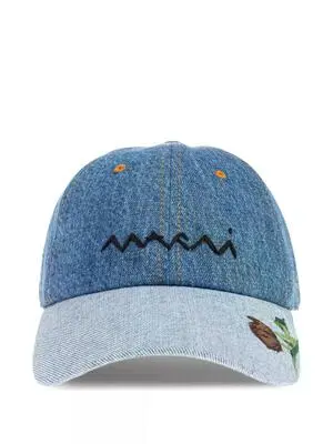 Marni Embroidered Denim Cap - Blue