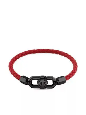 Philipp Plein Braided Leather Clasp Bracelet - Black