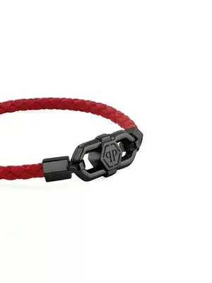 Philipp Plein Braided Leather Clasp Bracelet - Black