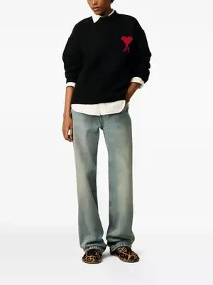 AMI Paris Intarsia-knit Wool Sweater - Black