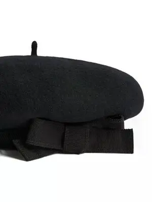 PATOU Wool Beret With Grosgrain Bow - Black