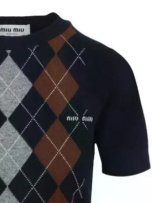 Miu Miu Cashmere Argyle Knit Crewneck Sweater