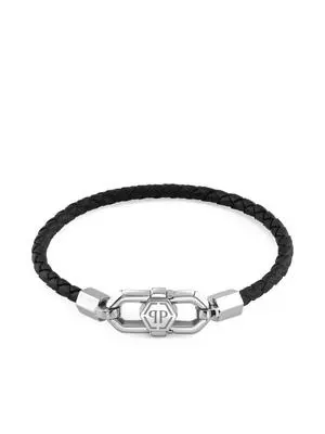 Philipp Plein Braided Leather Bracelet Silver