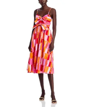 MILLY Natasha Sunset Tile Poplin Bow Dress