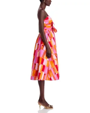 MILLY Natasha Sunset Tile Poplin Bow Dress