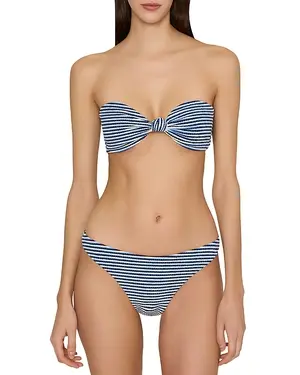 MILLY Margot Textured Stripe Bikini Bottom - Navy Multi