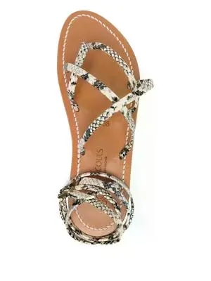 K.JACQUES Snakeskin Leather Ankle-tie Sandals