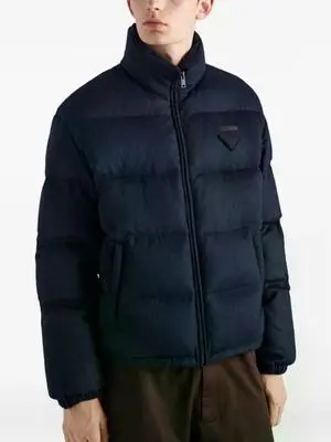 Prada Cashmere Quilted Down Jacket With Stand-up Collar