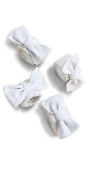 LoveShackFancy Yarn Dye Printed Bow Napkin Rings Set Of 4 - Summer Skies