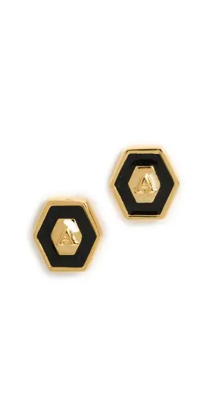 GWEN BELOTI Initial Hex Stud Earrings - A