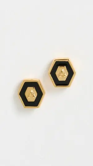 GWEN BELOTI Initial Hex Stud Earrings - A