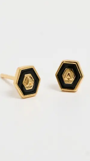 GWEN BELOTI Initial Hex Stud Earrings - A