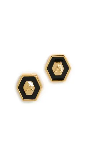 GWEN BELOTI Initial Hex Stud Earrings - A