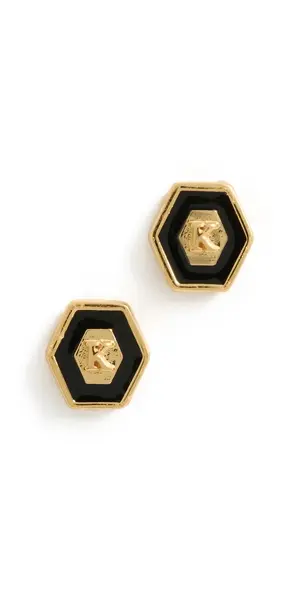 GWEN BELOTI Initial Hex Stud Earrings - K