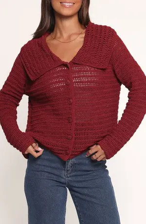 PETAL & PUP Lyra Sheer Cardigan - Burgundy