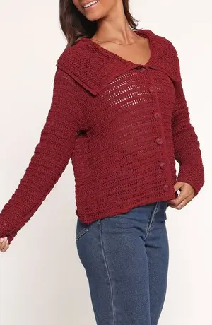 PETAL & PUP Lyra Sheer Cardigan - Burgundy