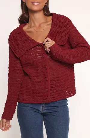 PETAL & PUP Lyra Sheer Cardigan - Burgundy