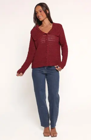PETAL & PUP Lyra Sheer Cardigan - Burgundy